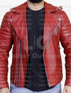 Cherry Red Quilted Motorcycle Leather Jacket - Leather Outwears